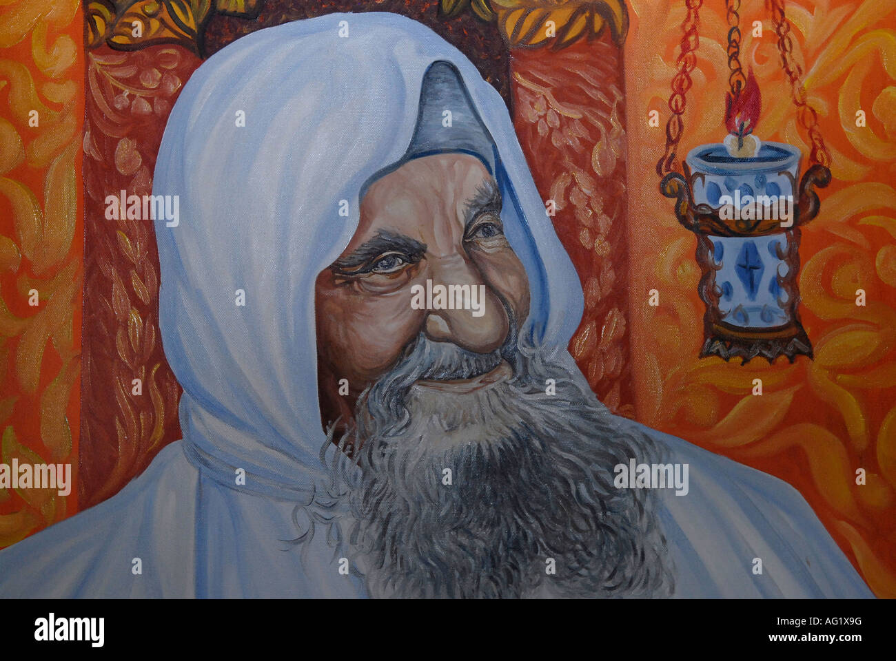 Portrait painting of the spiritual leader Moroccan Sephardic rabbi and ...