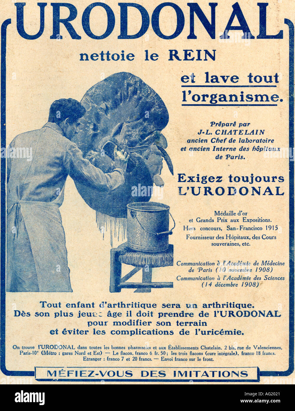 French advertisement c.1916 for Urodonal, a kidney cleanser Stock Photo ...