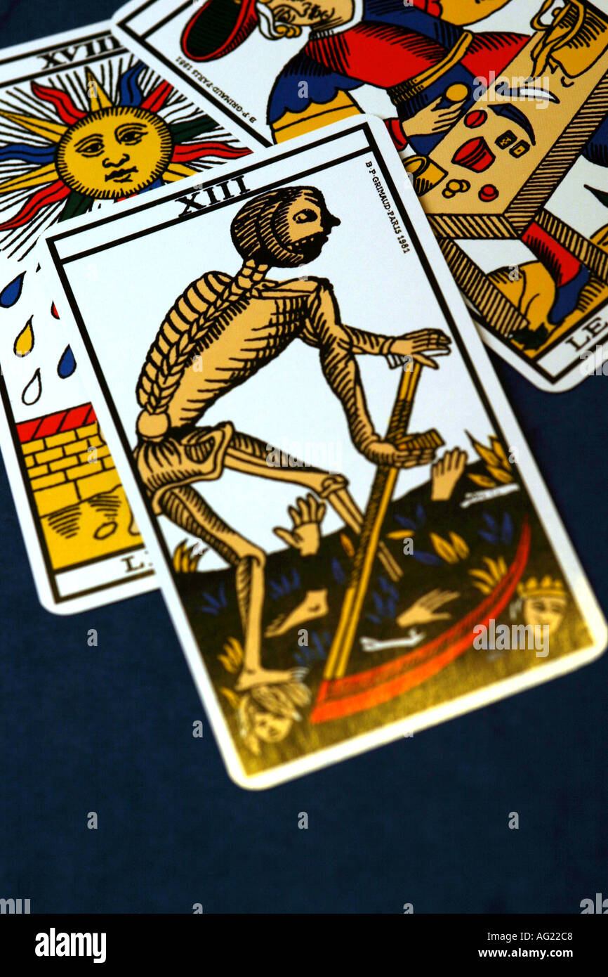 Tarot cards with the death card on top Stock Photo - Alamy
