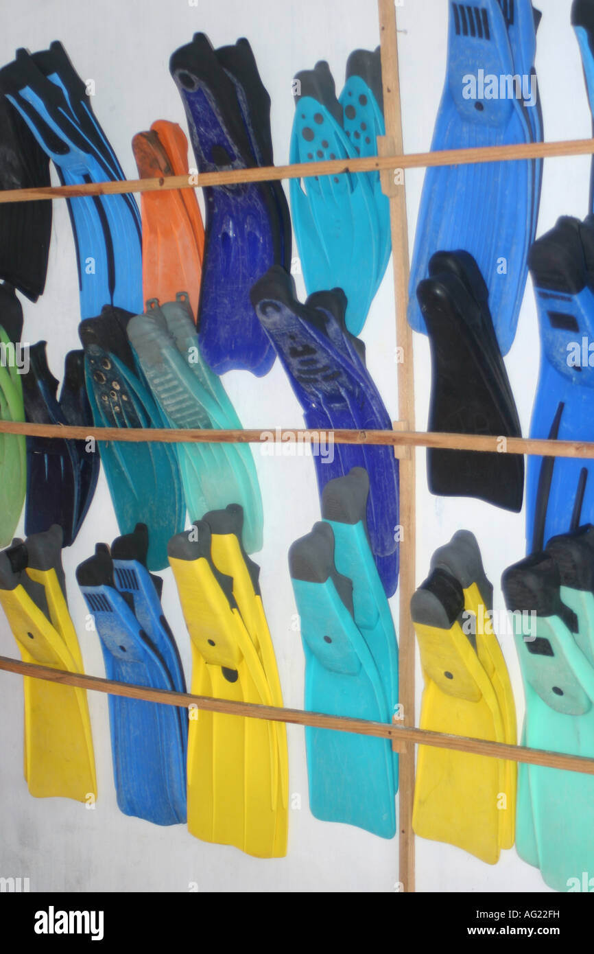 Scuba diving fins in rack hi-res stock photography and images - Alamy