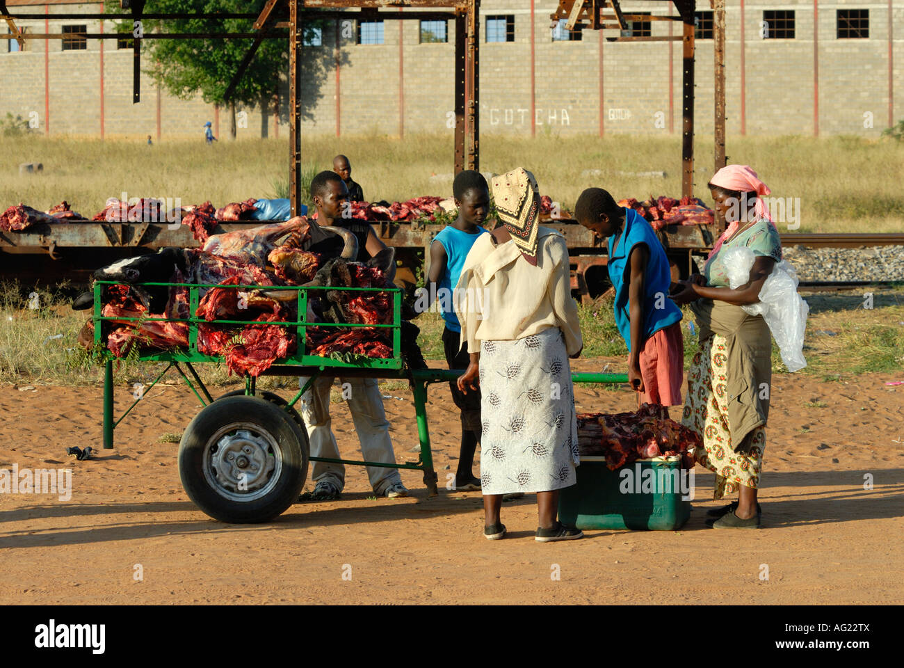 Meat sales in rural Mozambique from an open tralier Stock Photo - Alamy