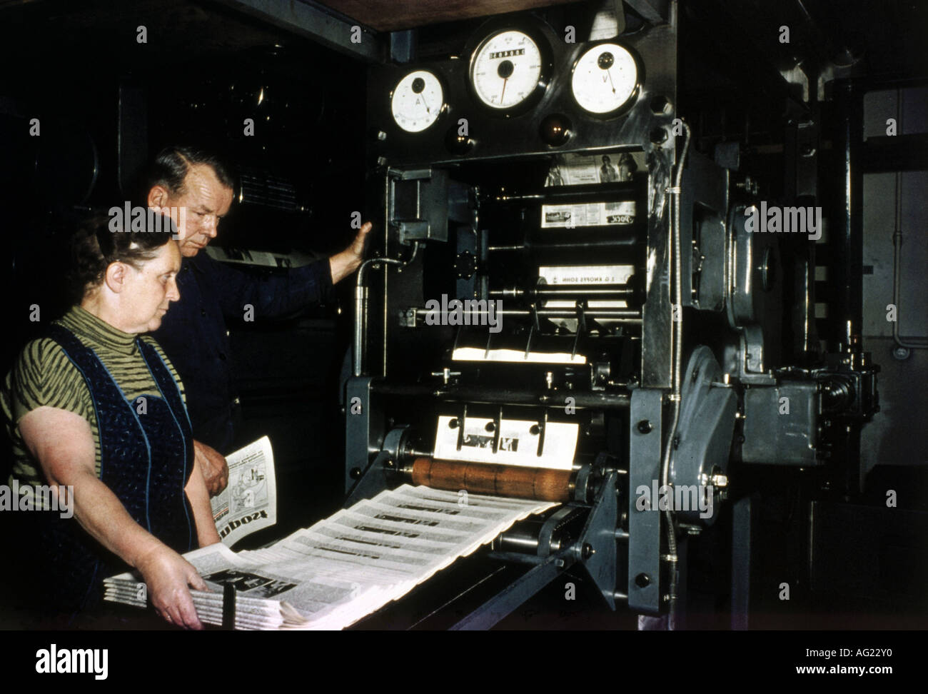 press/media, fabrication of a newspaper, Germany, Hof, Bavaria, 1957 ...