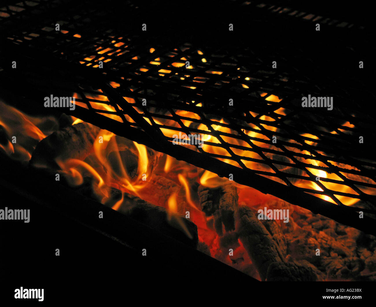 A close up shot of a typical South African braai or barbecue fire ready ...