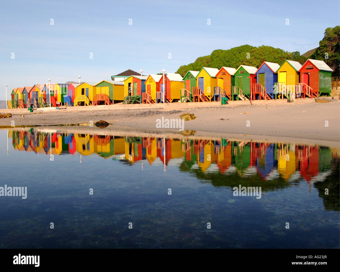 Beach changing cubicles at St JAmes taidal pool on nthe false bay coast ...