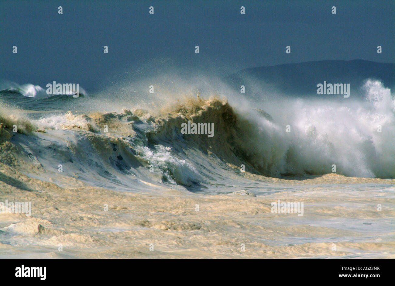 A storm creates large devasting waves which batter the shore Stock ...