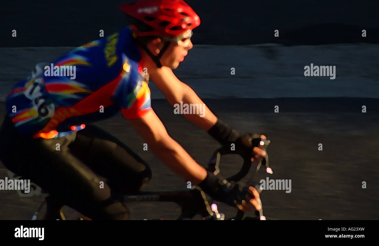 A cyclist out front ahead of the pack Stock Photo - Alamy