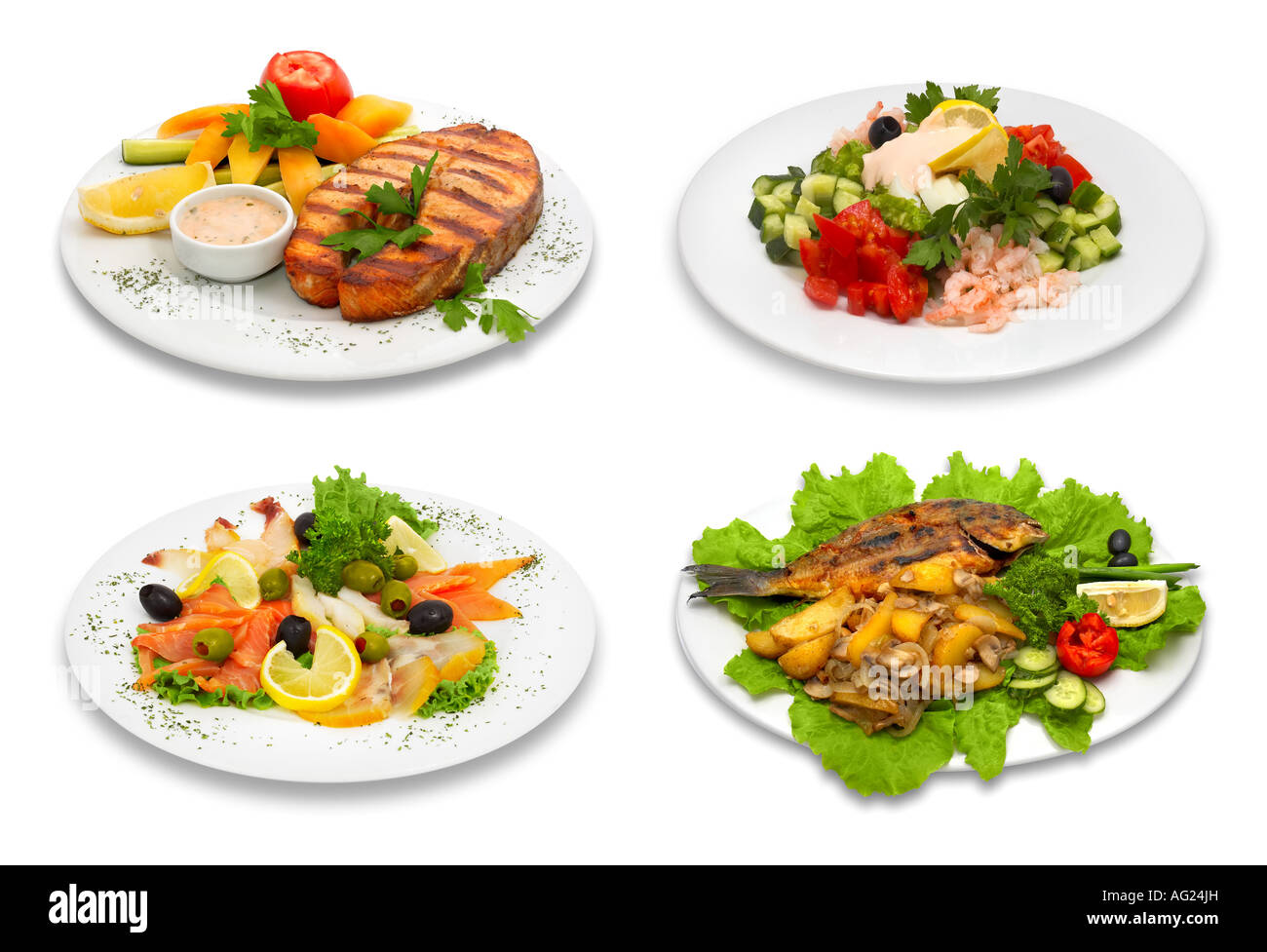 Four fish dishes Stock Photo - Alamy