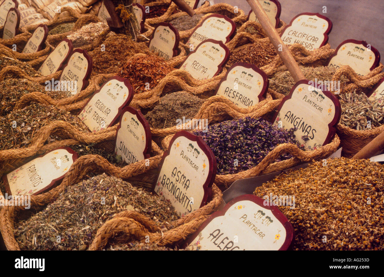 Organic Herbs at Market Stall Spain Stock Photo - Alamy