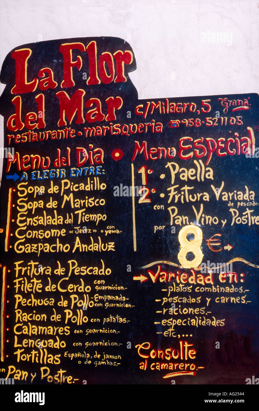 Handwritten Menu outside Restaurant Andalucia Spain Stock Photo - Alamy