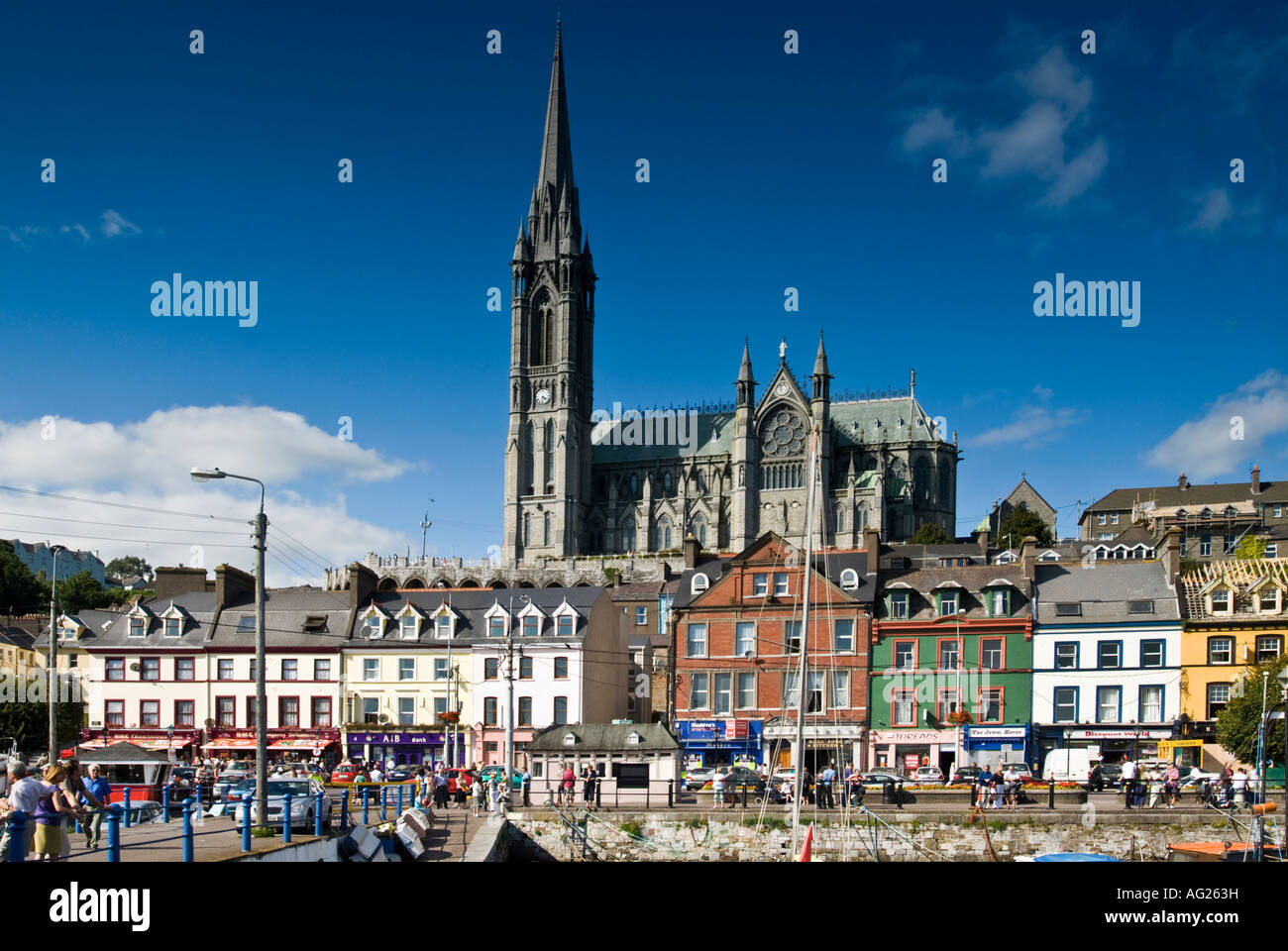 The cathedral towers above the harbour at Cobh ( Cove ) in the Republic ...