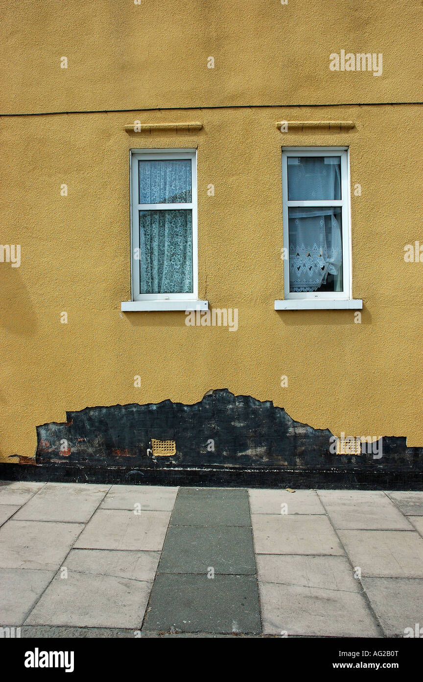 House with newly plastered walls and black damp proofing below the ...