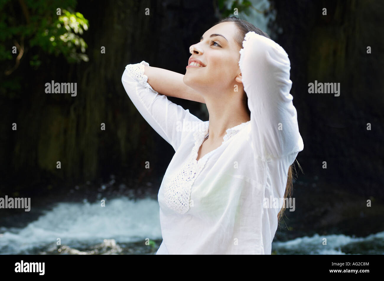 Back view standing woman pulling hi-res stock photography and images ...