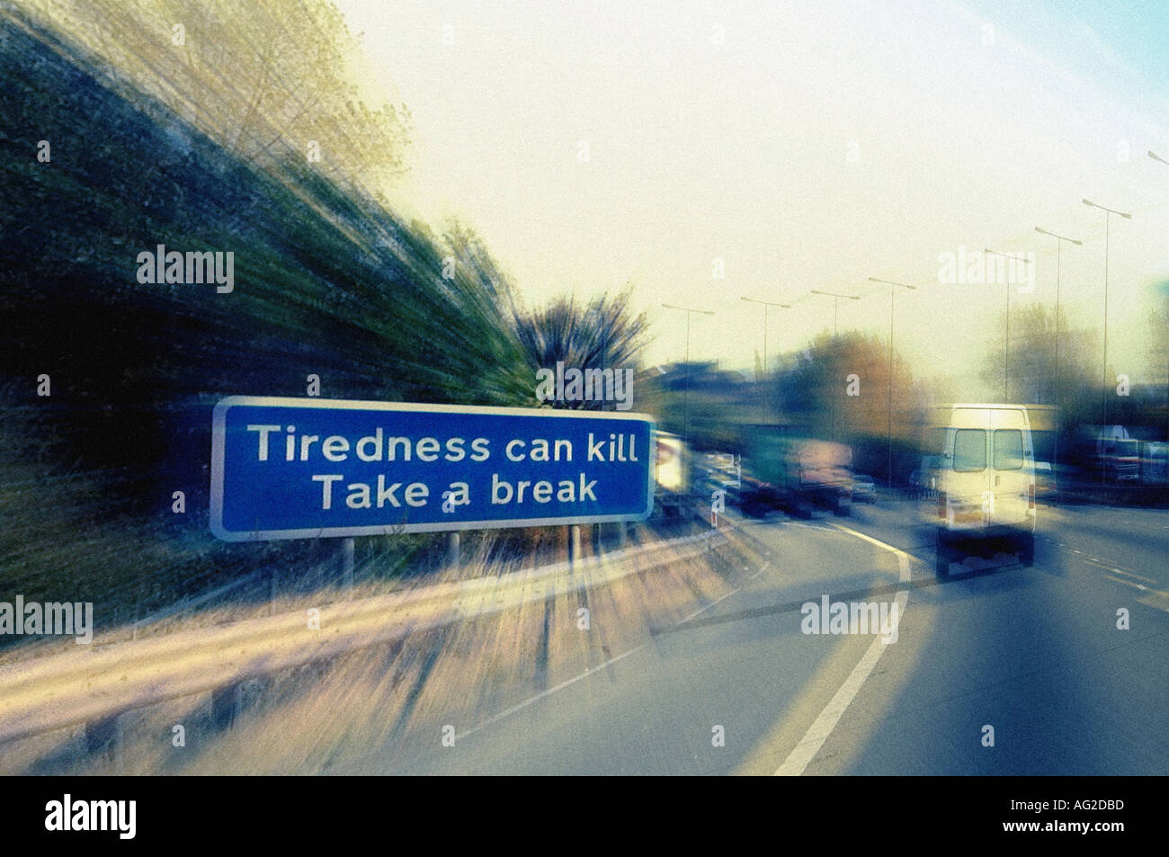 UK Motorway Tiredness can kill take a break sign Stock Photo, Royalty ...