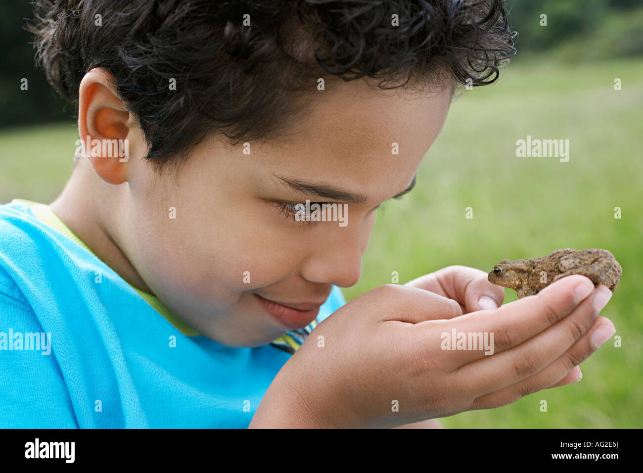Boy (7-9) holding Toad, close-up Stock Photo - Alamy