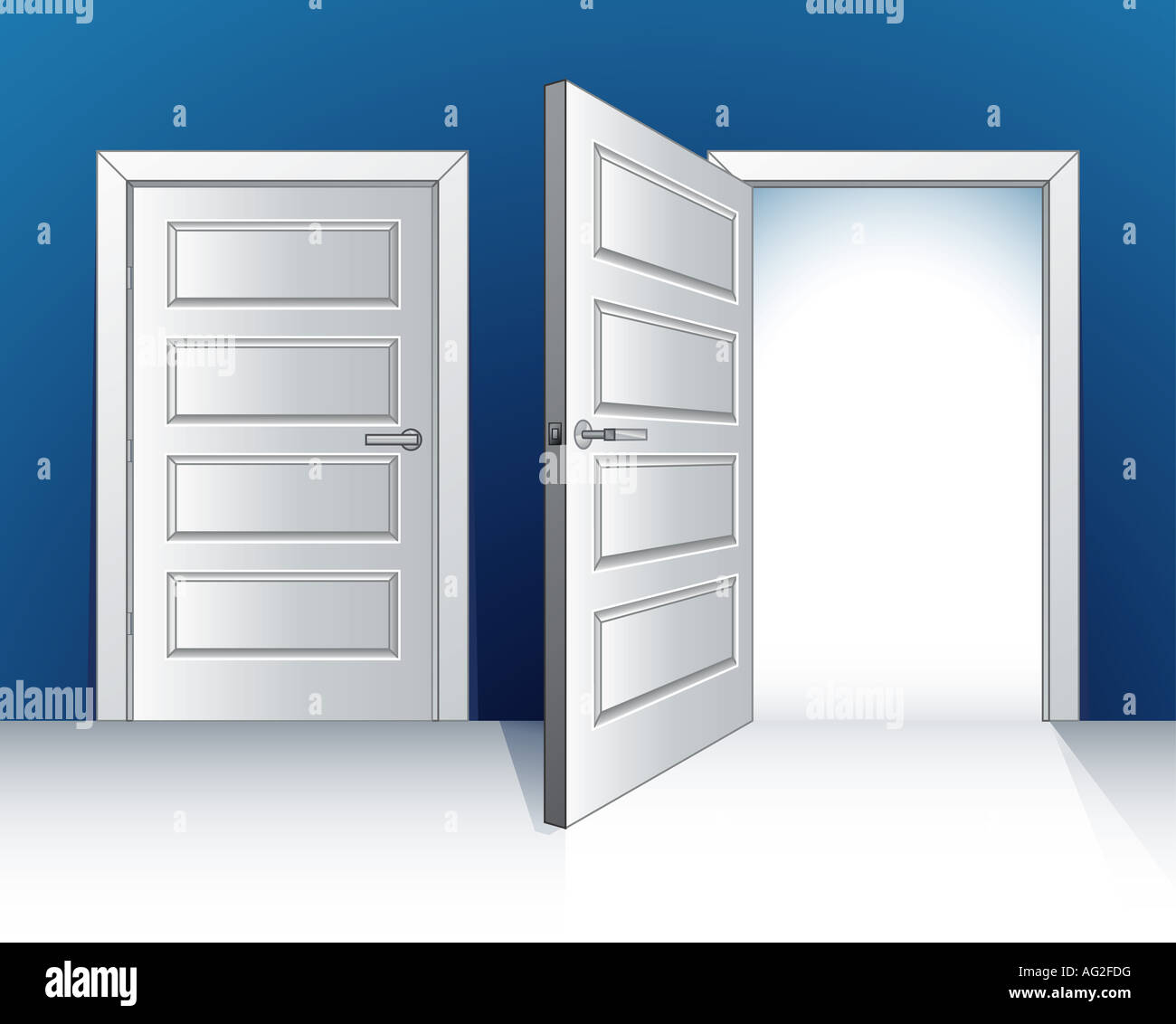 Illustration of open and closed door Stock Photo - Alamy