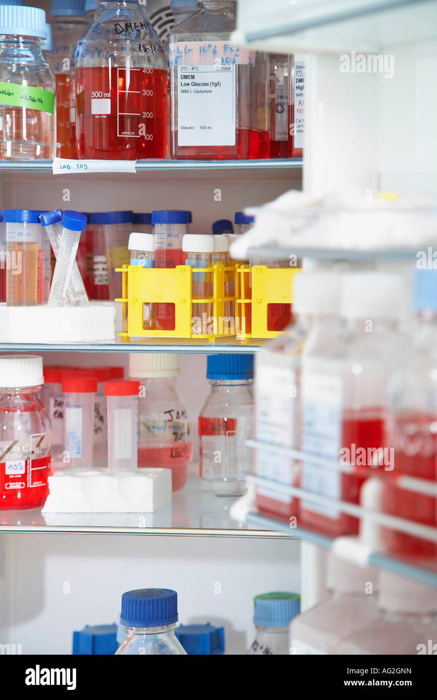 Lab supplies on shelves Stock Photo - Alamy