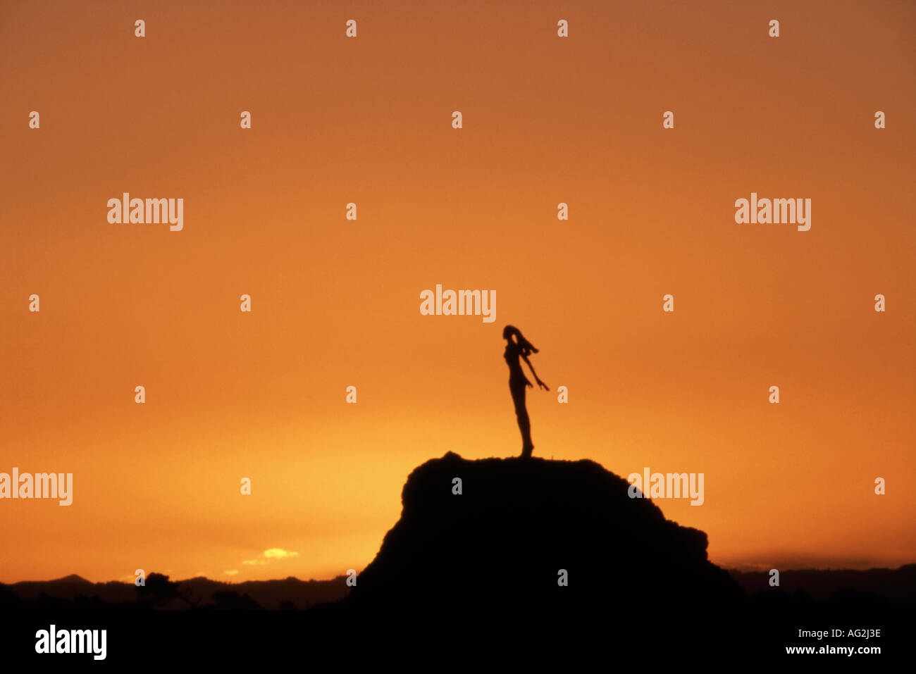 Silhouette of Wairaka a Maori Goddess at sunset Whakatane Bay of Plenty ...