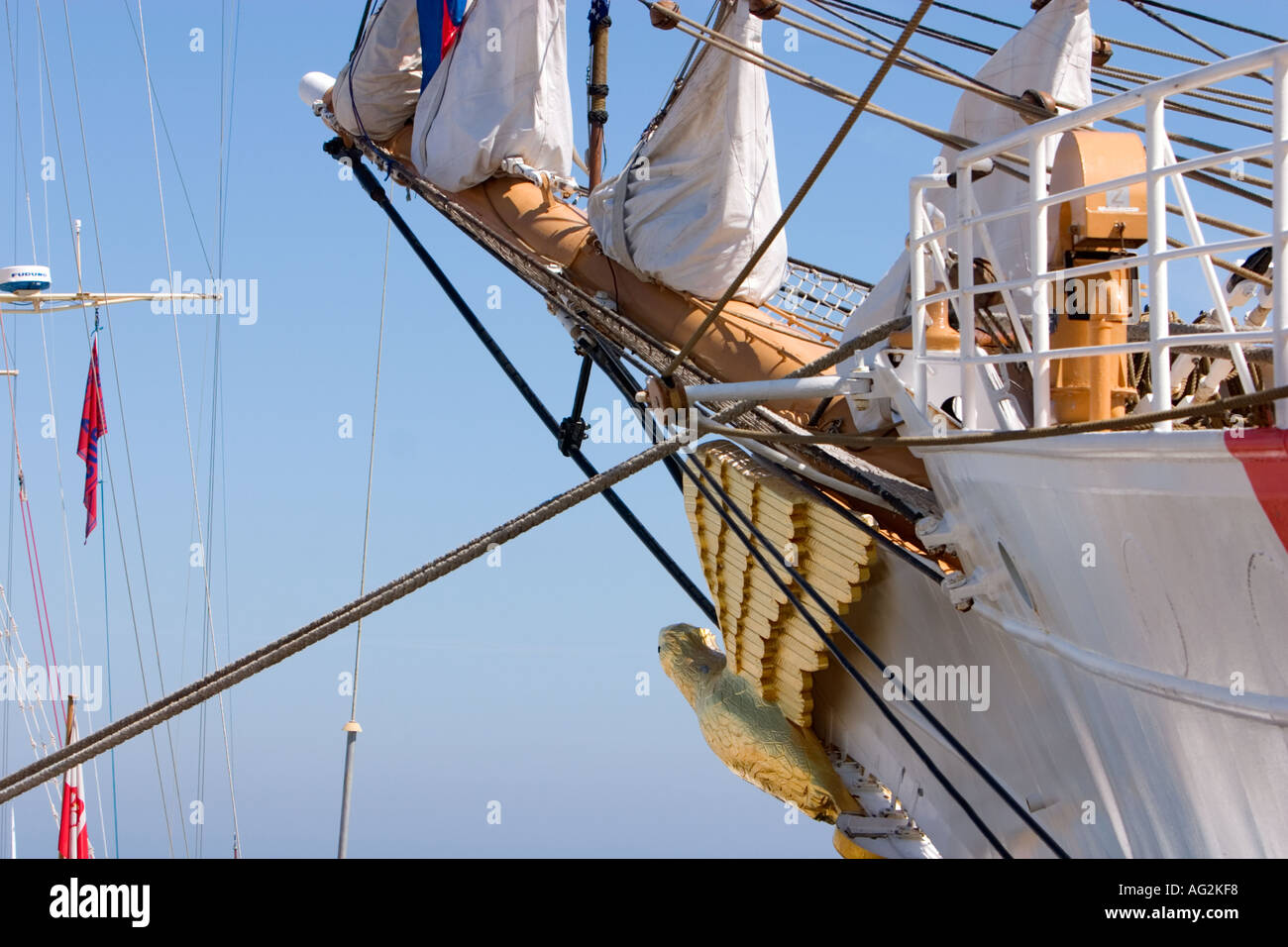 View of Eagle carved figurehead on US Coast Guard training ship Eagle ...