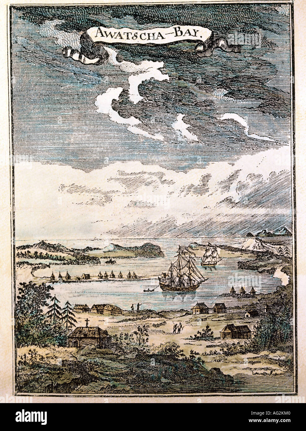 travel / geography, Russia, landscapes, Kamtchatka, Avacha, engraving ...