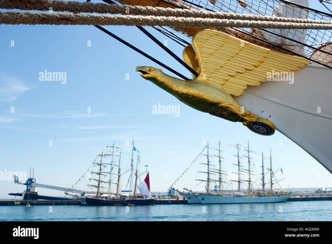 View of Eagle carved figurehead on US Coast Guard training ship Eagle ...