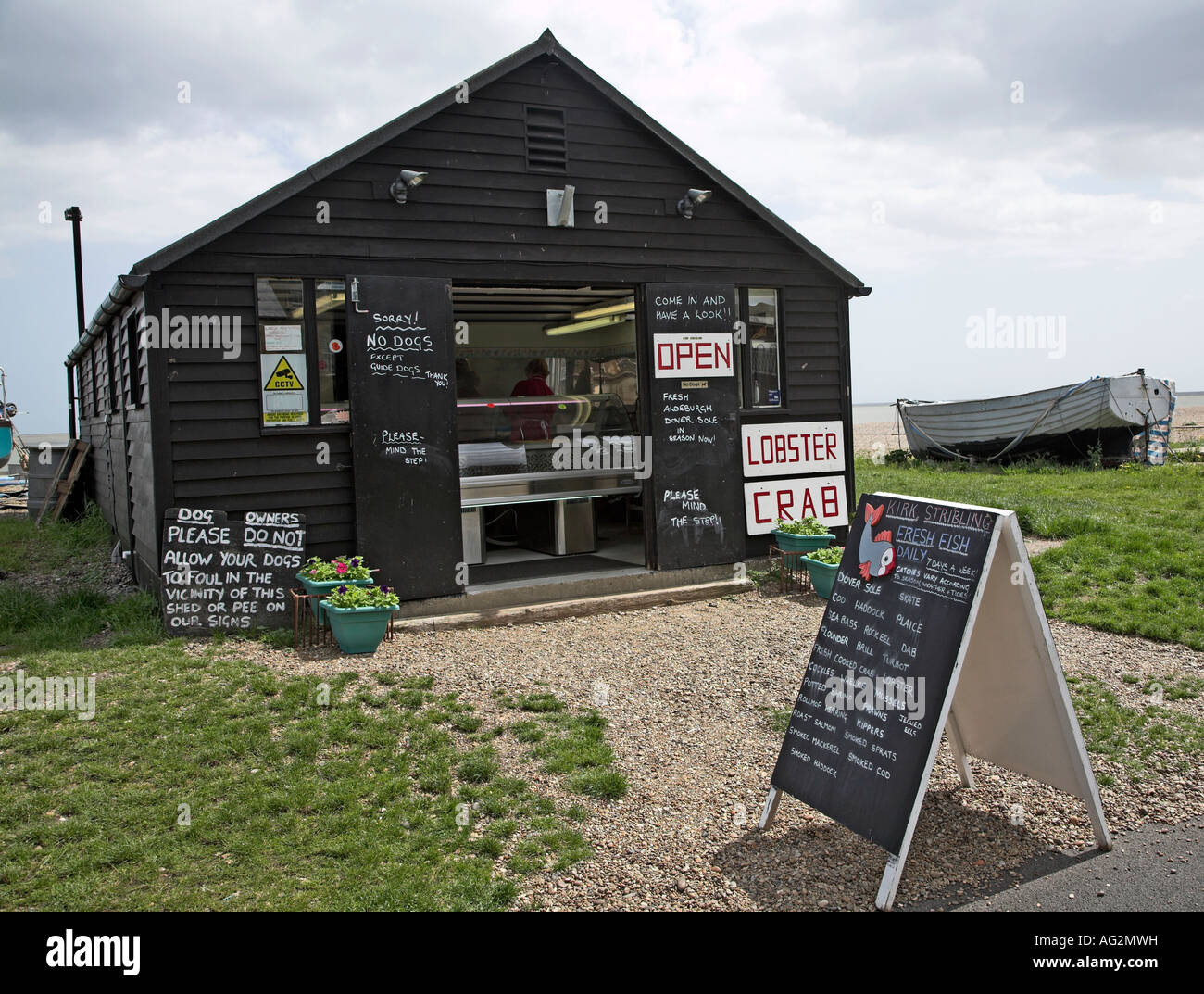 Freshly caught fish shed Aldeburgh beach, Suffolk, England Stock Photo ...