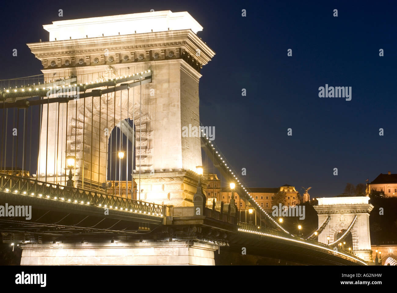 Chain Bridge Buda Castle at dusk Budapest Hungary Stock Photo - Alamy