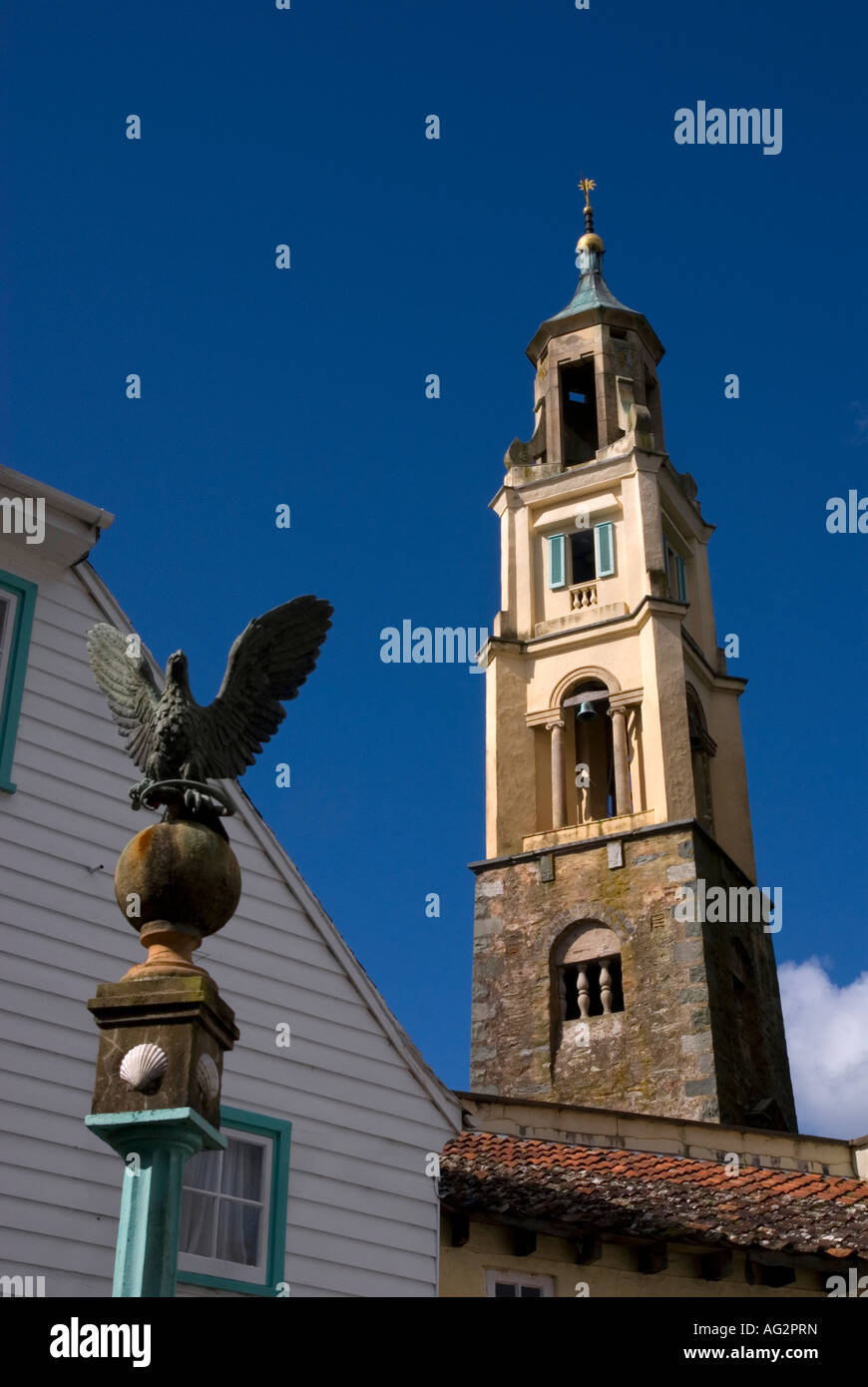 portmeirion bell tower north wales Stock Photo - Alamy