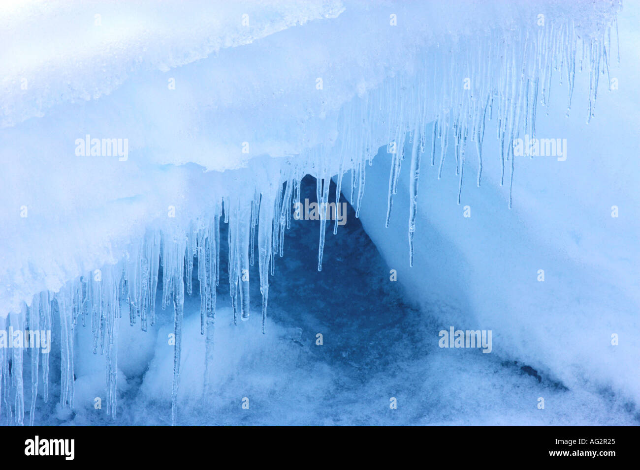 Icicles in blue pack ice Arctic Ocean North of Spitzergen Svalbard ...