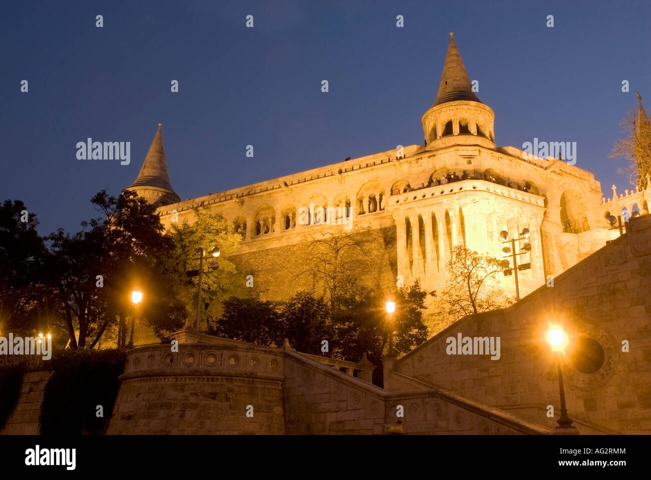 Fishermen s Bastion Halaszbastya at dusk Budapest Hungary Stock Photo ...