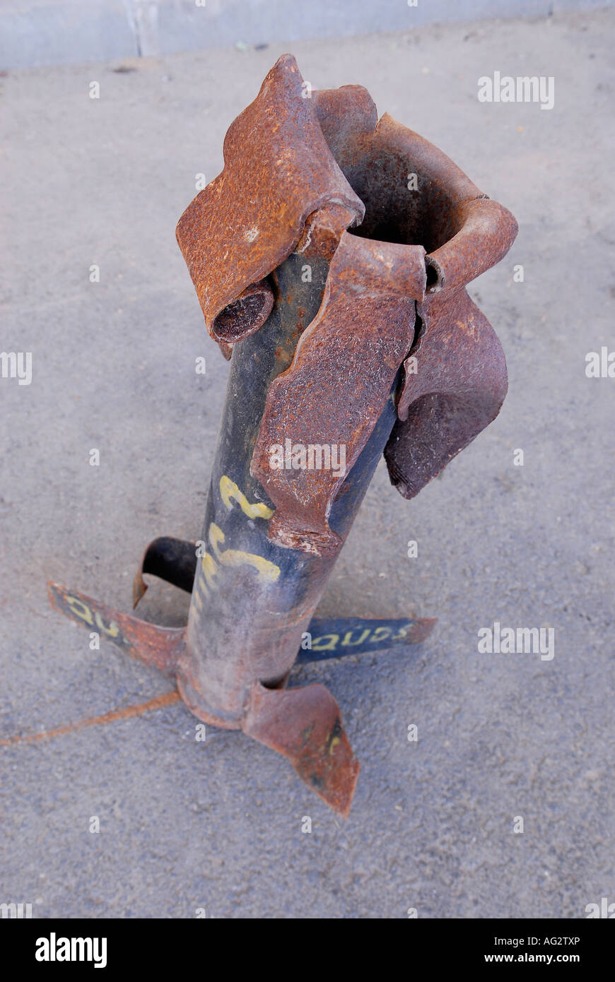 The remnants of an exploded Qassam rocket that was fired from the Gaza ...