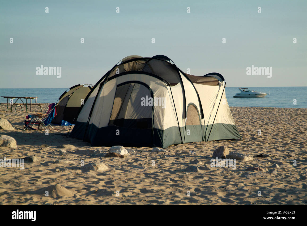 tent trailer motor home Camping Family Stock Photo - Alamy