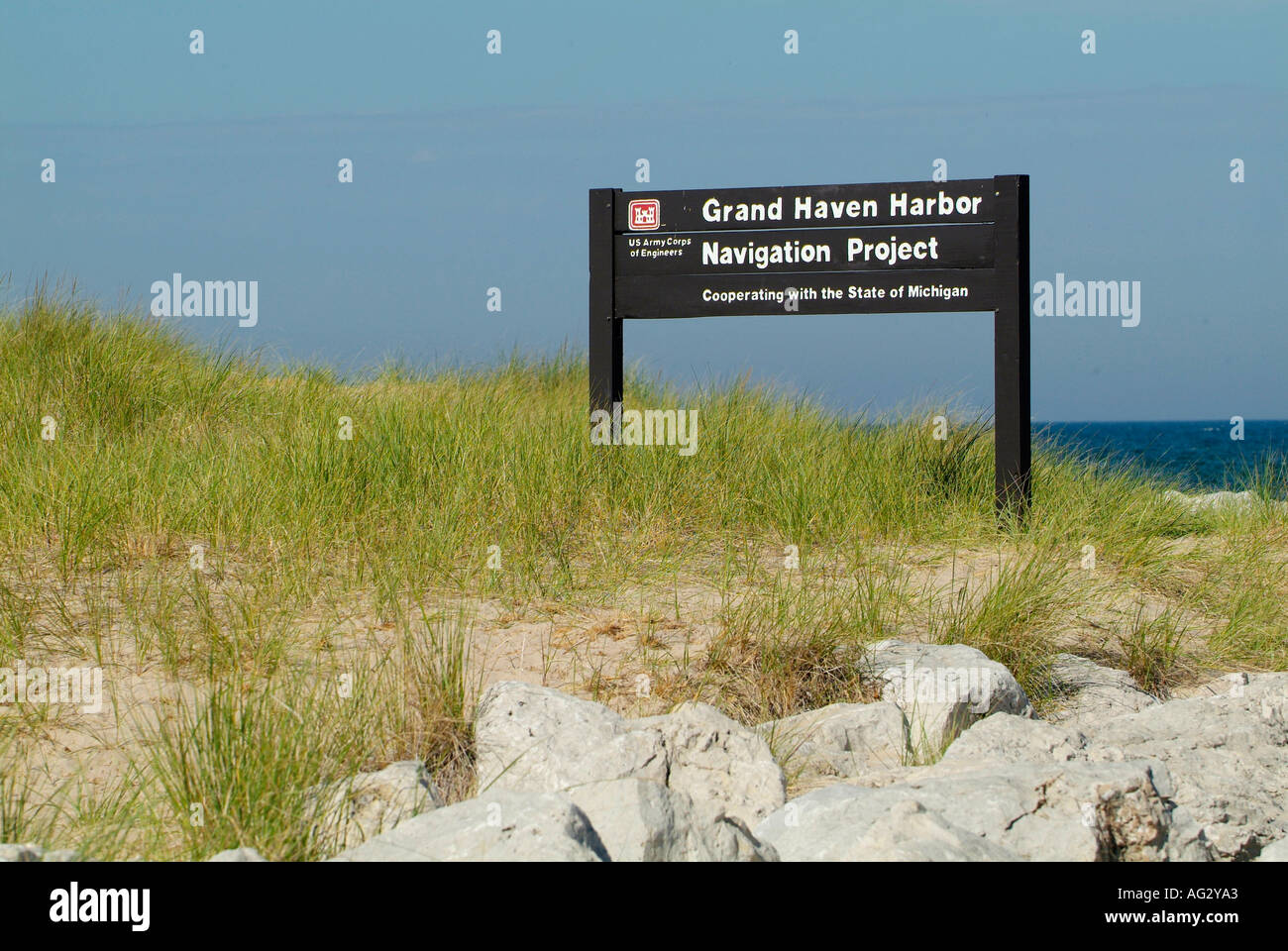 Grand Haven Harbor Navigation Project sign at Grand Haven State Park ...