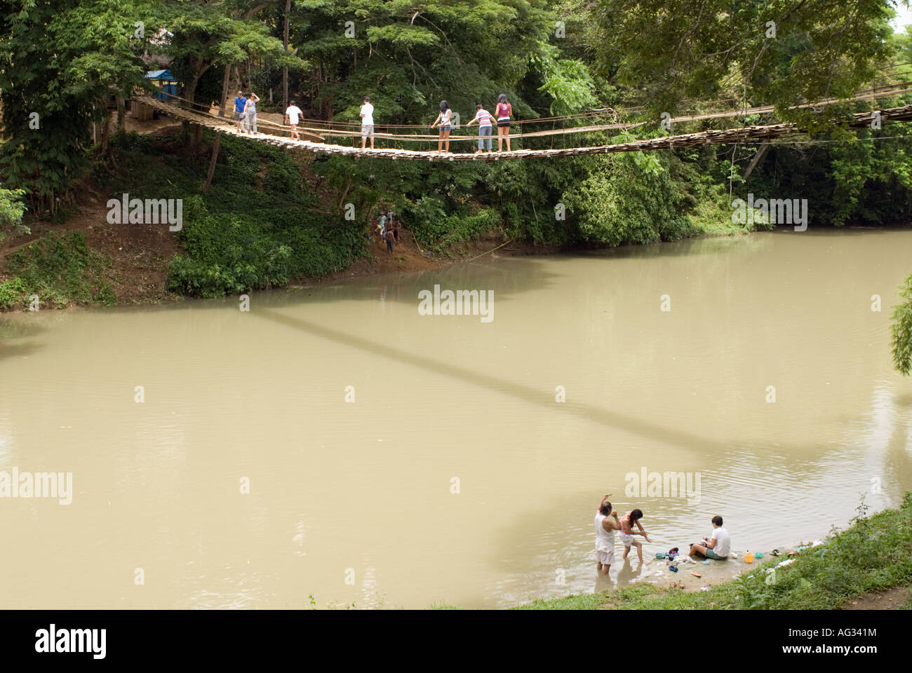 Philippines Bohol Tigbao Hanging Bridge Loboc River Visayas Stock Photo ...