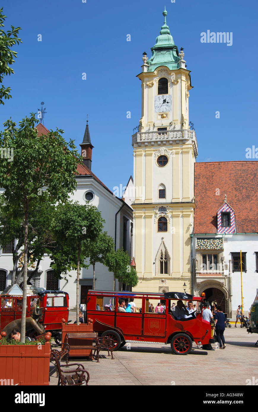 City Tour Train and Old Town Hall, Hlavne Namestie Square, Bratislavia ...