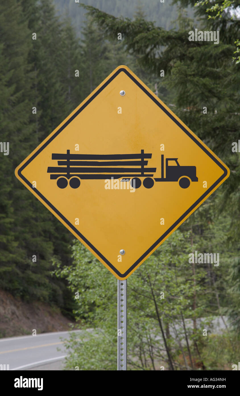 Canadian Logging Truck Warning Sign Stock Photo - Alamy