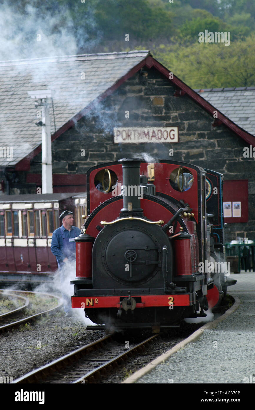 Narrow gauge railway at Porthmadog Gwynedd North Wales UK Stock Photo - Alamy