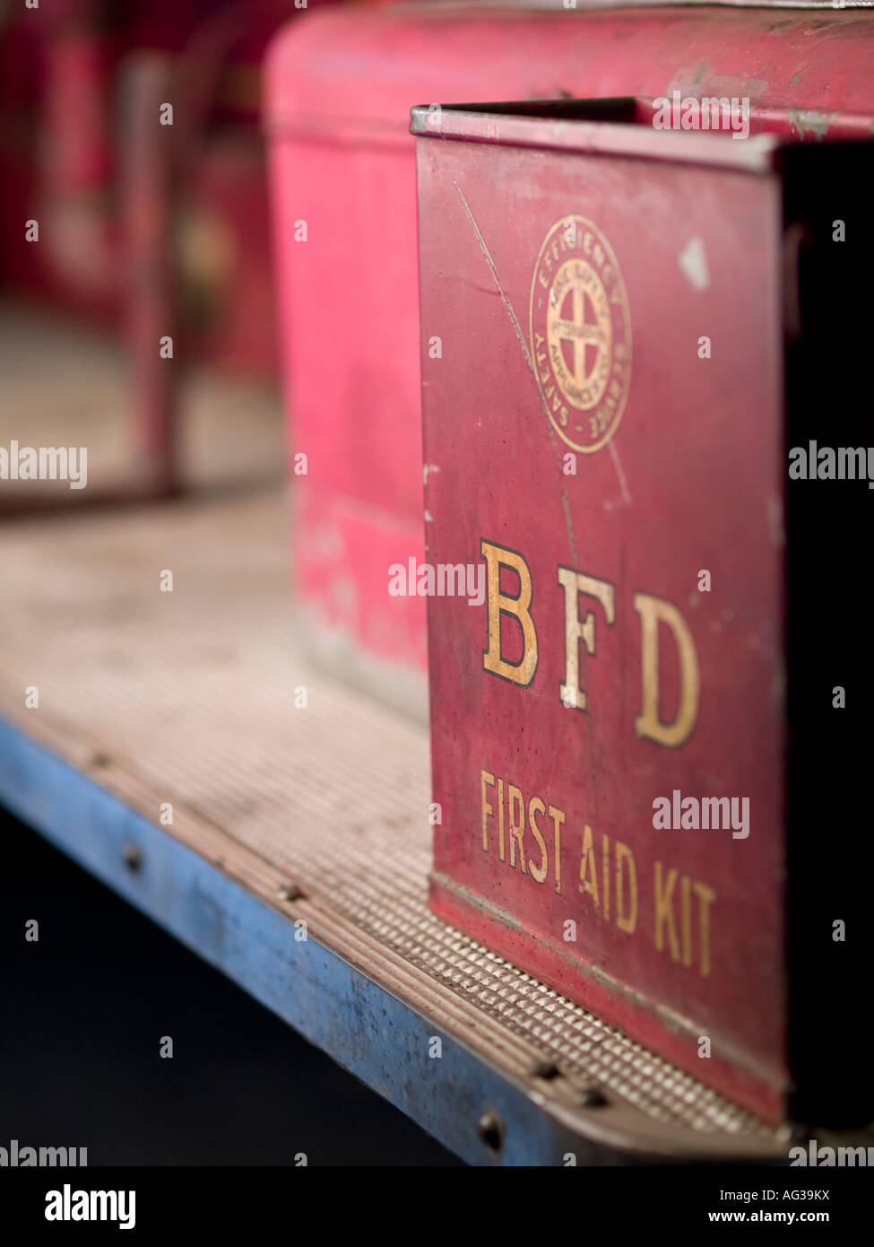 A first aid kit box on the side of an old fire engine Stock Photo - Alamy