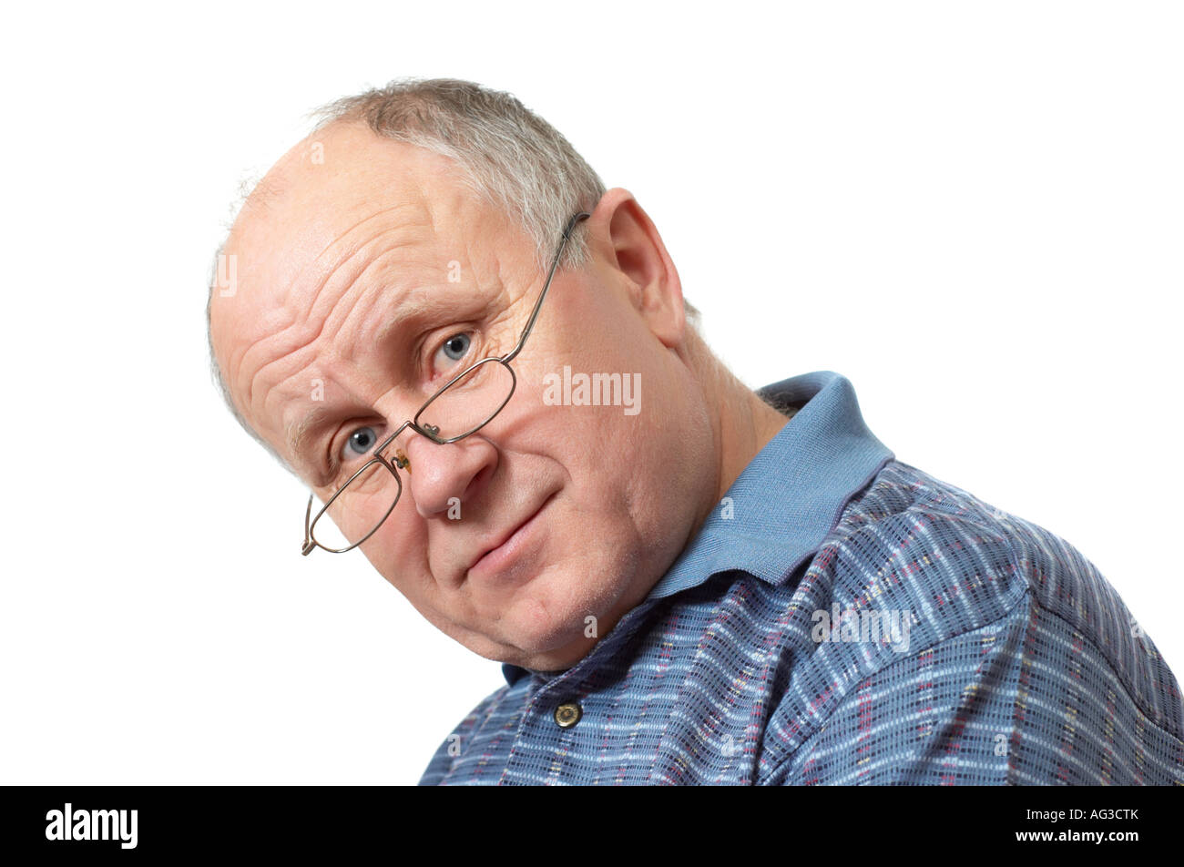 Bald senior man with glasses Stock Photo - Alamy