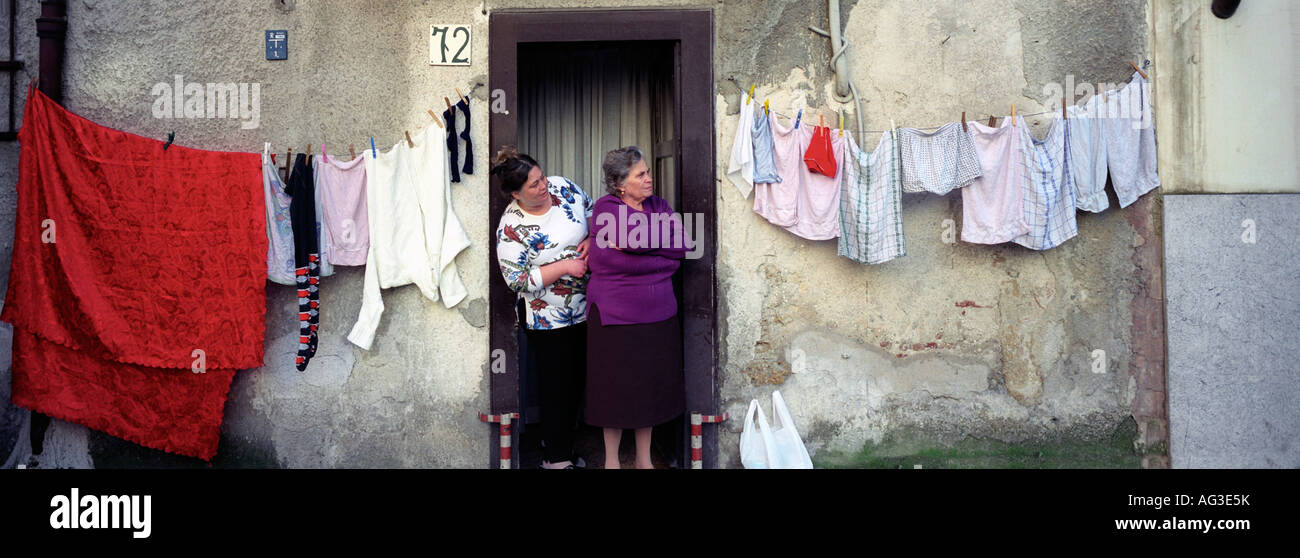 Two women on their doorstep at Ballaro quarter Palermo Sicily Stock ...