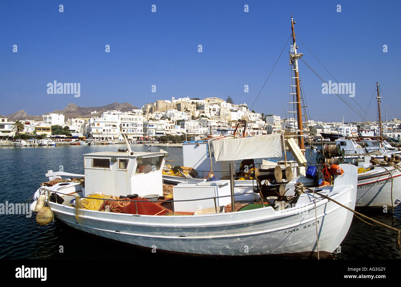 greece cyclades naxos island view of the town and venetian castro Stock ...
