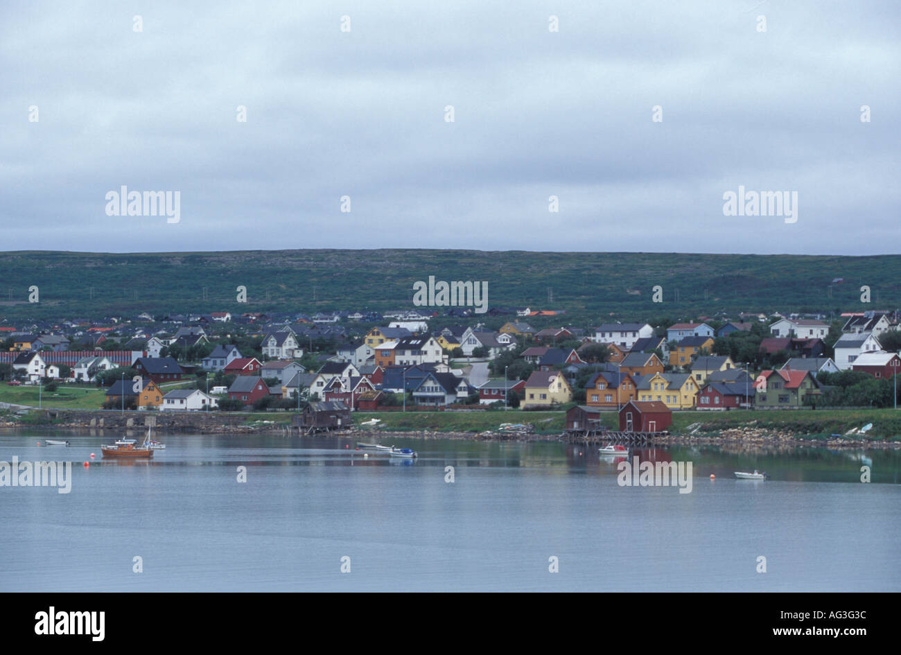 View of Vardo Norway from a ferry Stock Photo - Alamy
