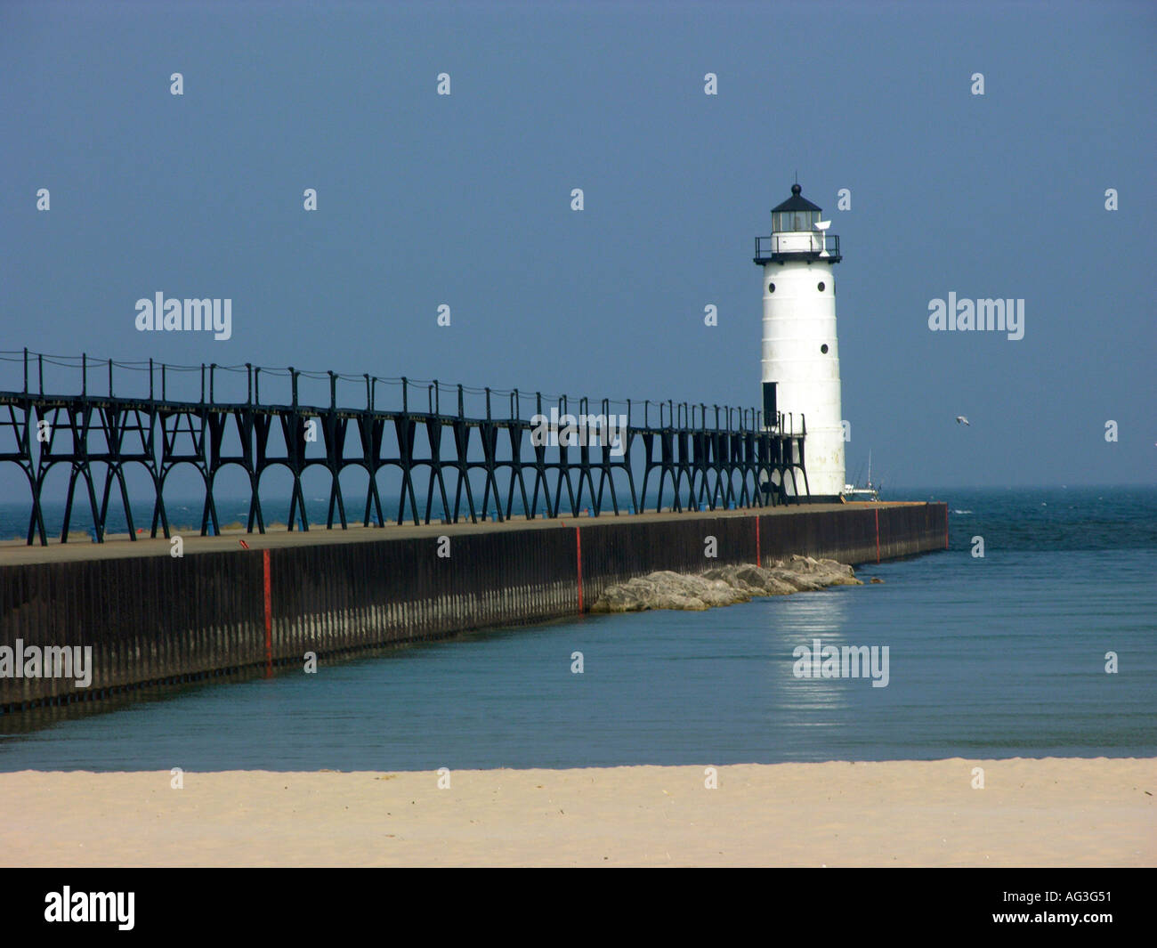 the lighthouse on Lake Michigan at Manistee Michigan beach Stock Photo ...