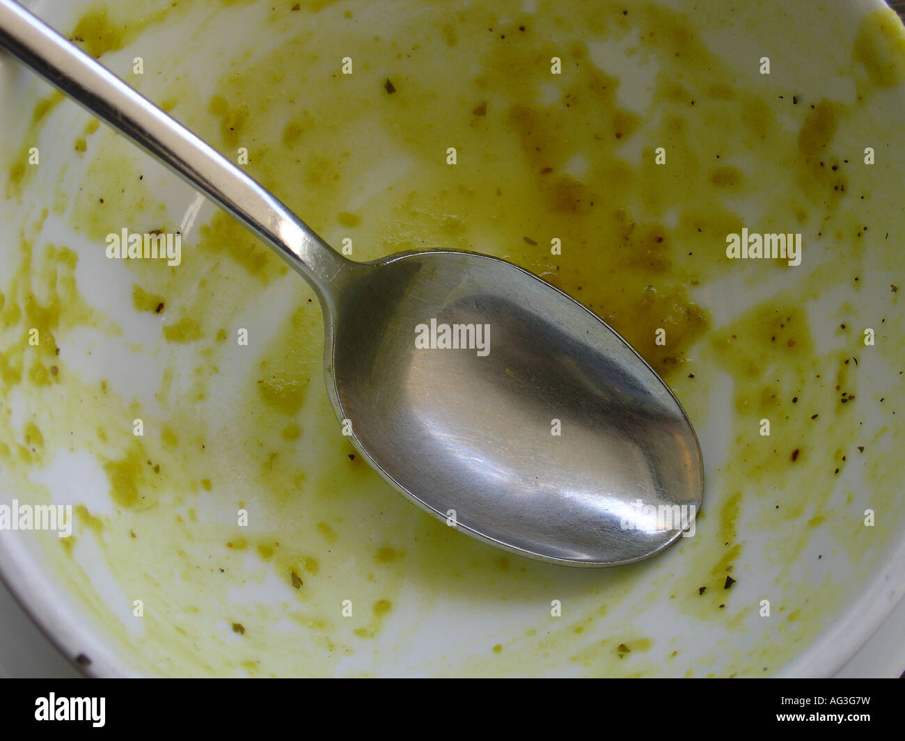 Spoon with dirty plate Stock Photo - Alamy