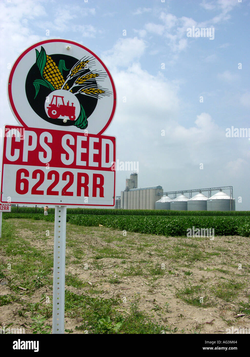 Variety of different corn growth test fields with grain elevator near ...