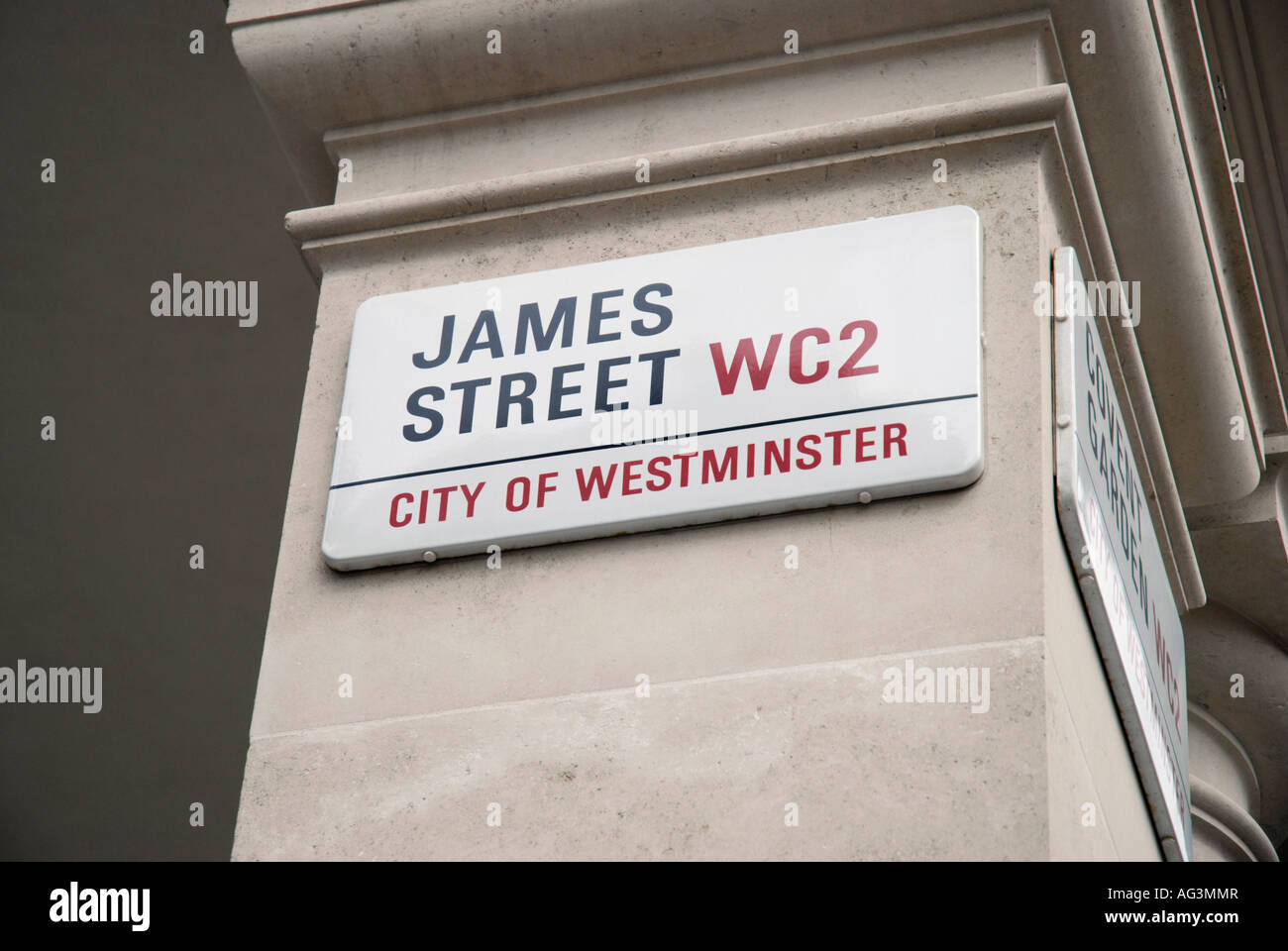 James Street WC2 London City of Westminster street sign on wall Covent ...