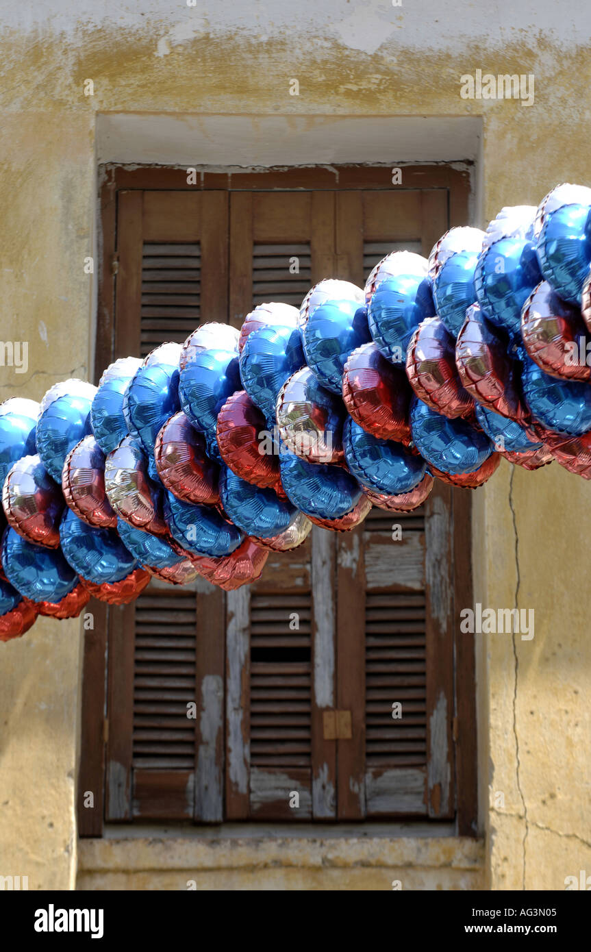 agrinon greece house housing balloons celebration red blue Stock Photo ...