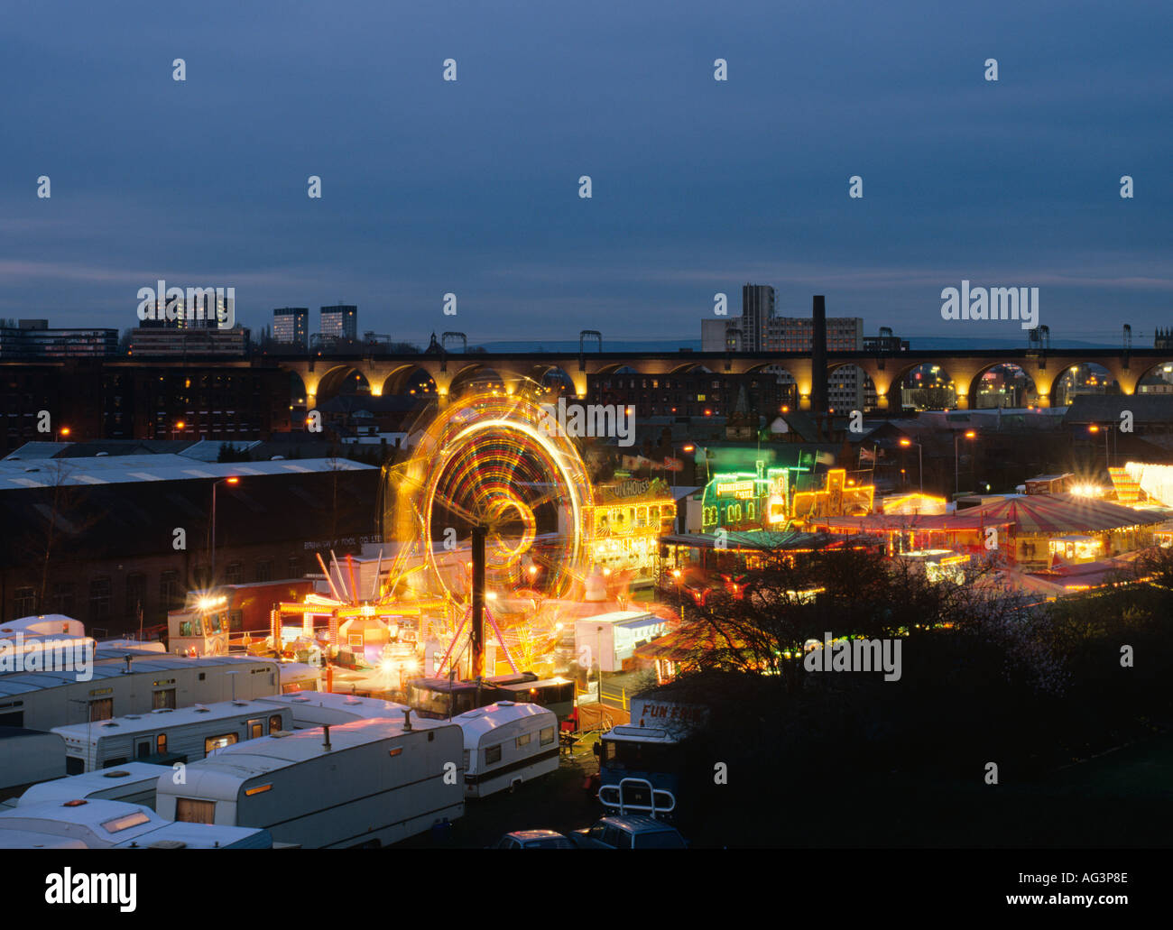 Cheshire Stockport funfair at night in Hollywood Park Stock Photo - Alamy