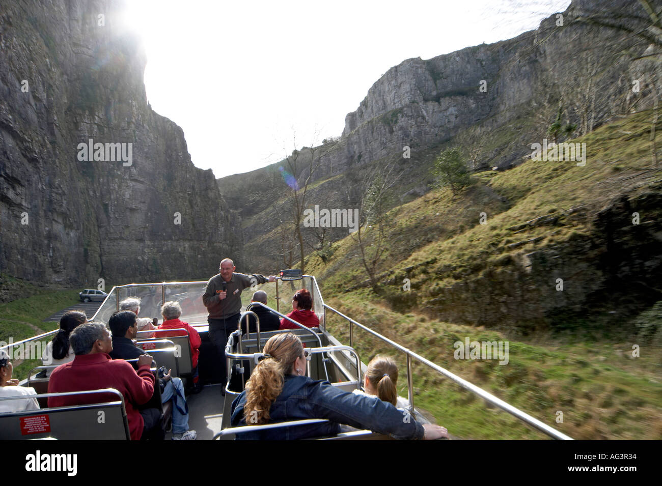 Tourists on tour bus in Cheddar Gorge Somerset England Stock Photo - Alamy