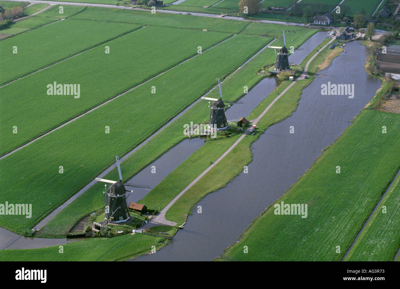 Aerial view of three Dutch windmills Stock Photo - Alamy