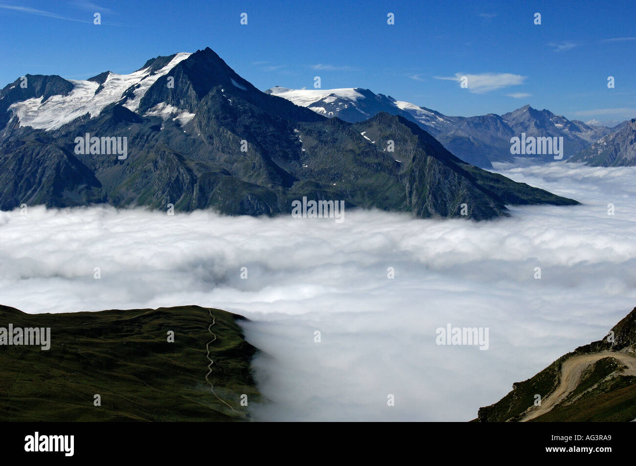 Cloud inversion in the french alps above La Plagne in summer Stock ...